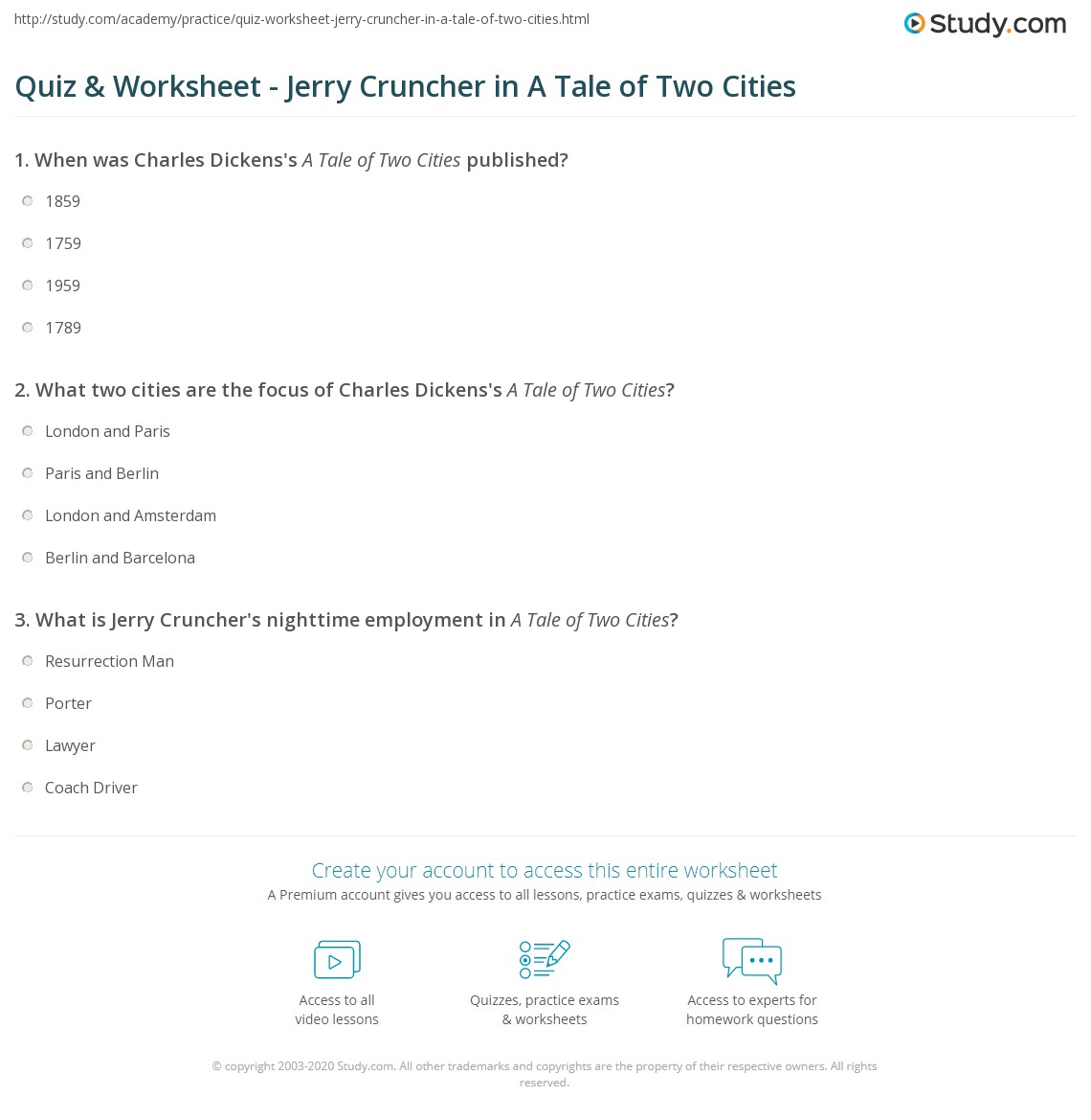 Quiz & Worksheet - Jerry Cruncher in A Tale of Two Cities | Study.com
