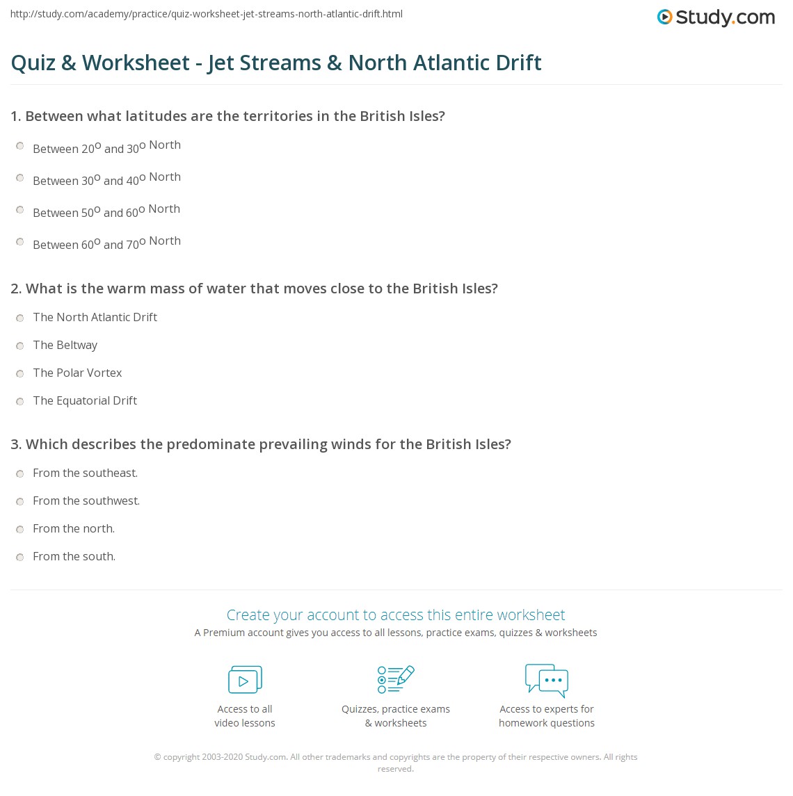 Quiz & Worksheet - Jet Streams & North Atlantic Drift | Study.com