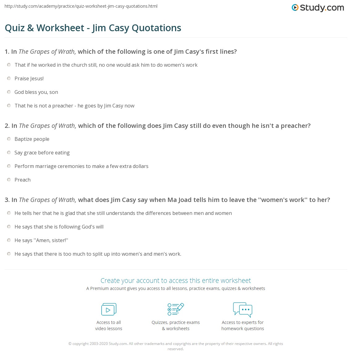 Quiz & Worksheet - Jim Casy Quotations | Study.com