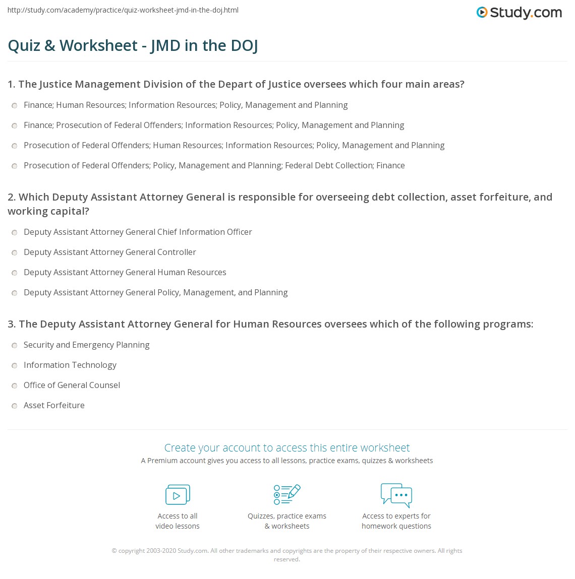 Quiz & Worksheet - JMD in the DOJ | Study.com