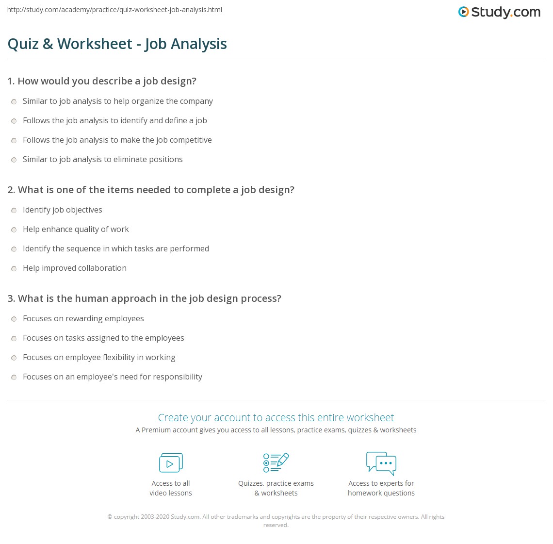 Quiz & Worksheet - Job Analysis | Study.com