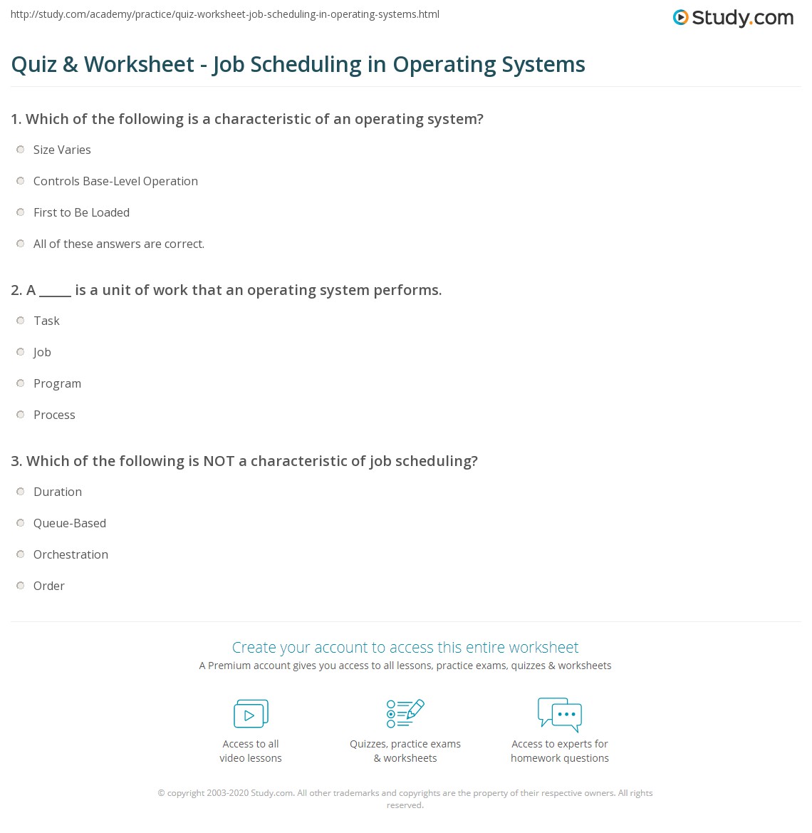 Quiz & Worksheet - Job Scheduling in Operating Systems | Study.com