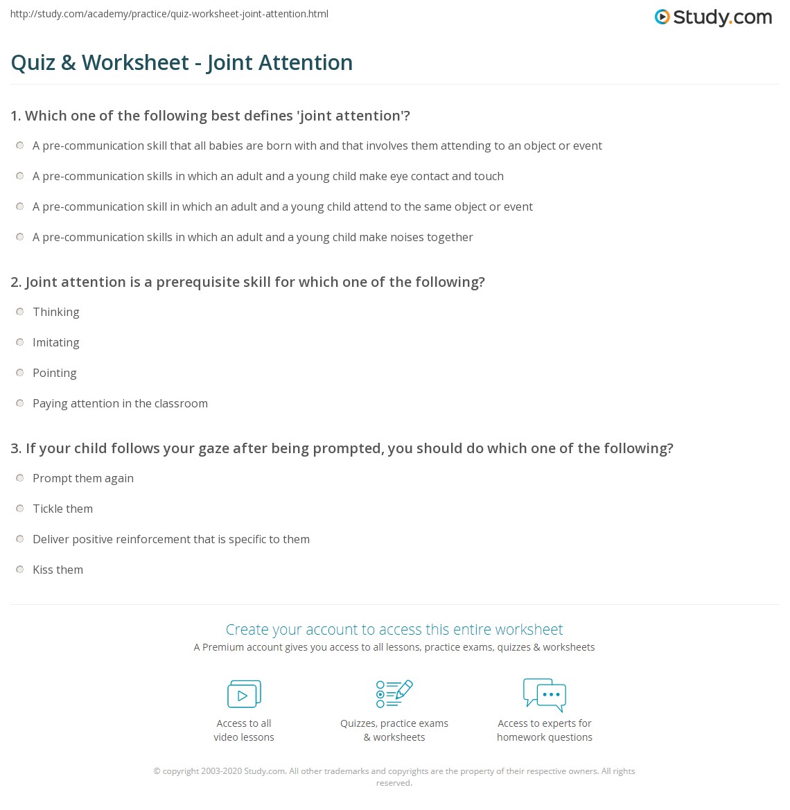 Quiz & Worksheet - Joint Attention | Study.com