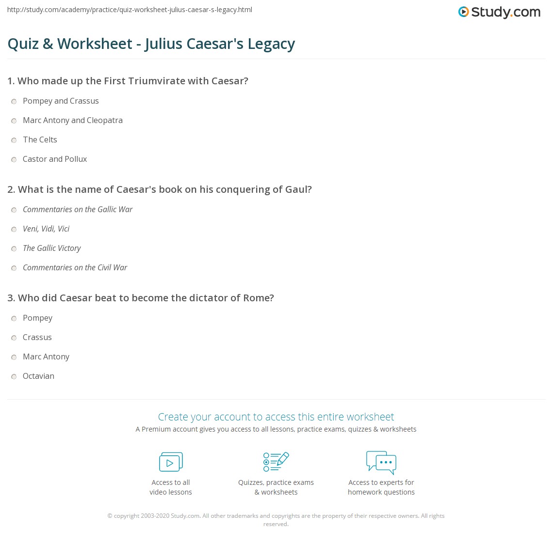 Quiz & Worksheet - Julius Caesar's Legacy | Study.com