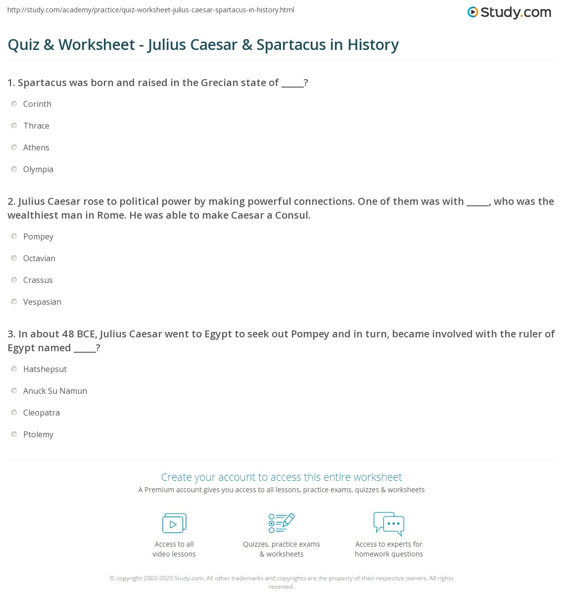 Quiz & Worksheet - Julius Caesar & Spartacus in History | Study.com