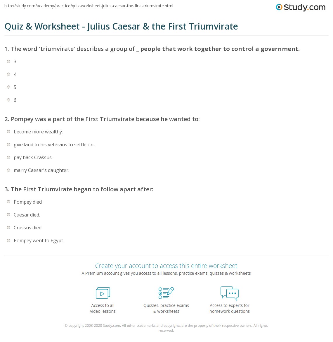 Quiz & Worksheet - Julius Caesar & the First Triumvirate | Study.com