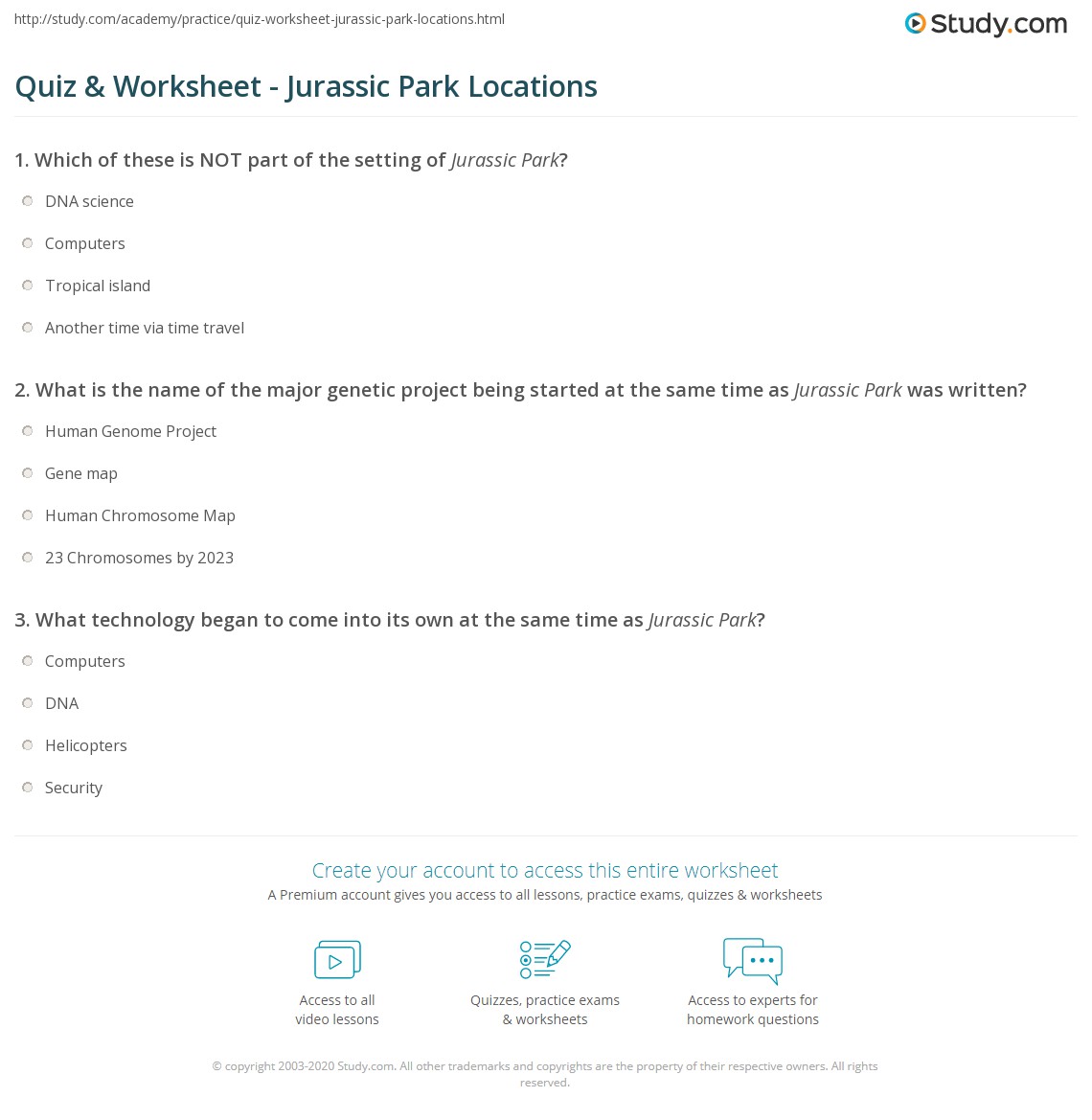 Quiz & Worksheet - Jurassic Park Locations | Study.com