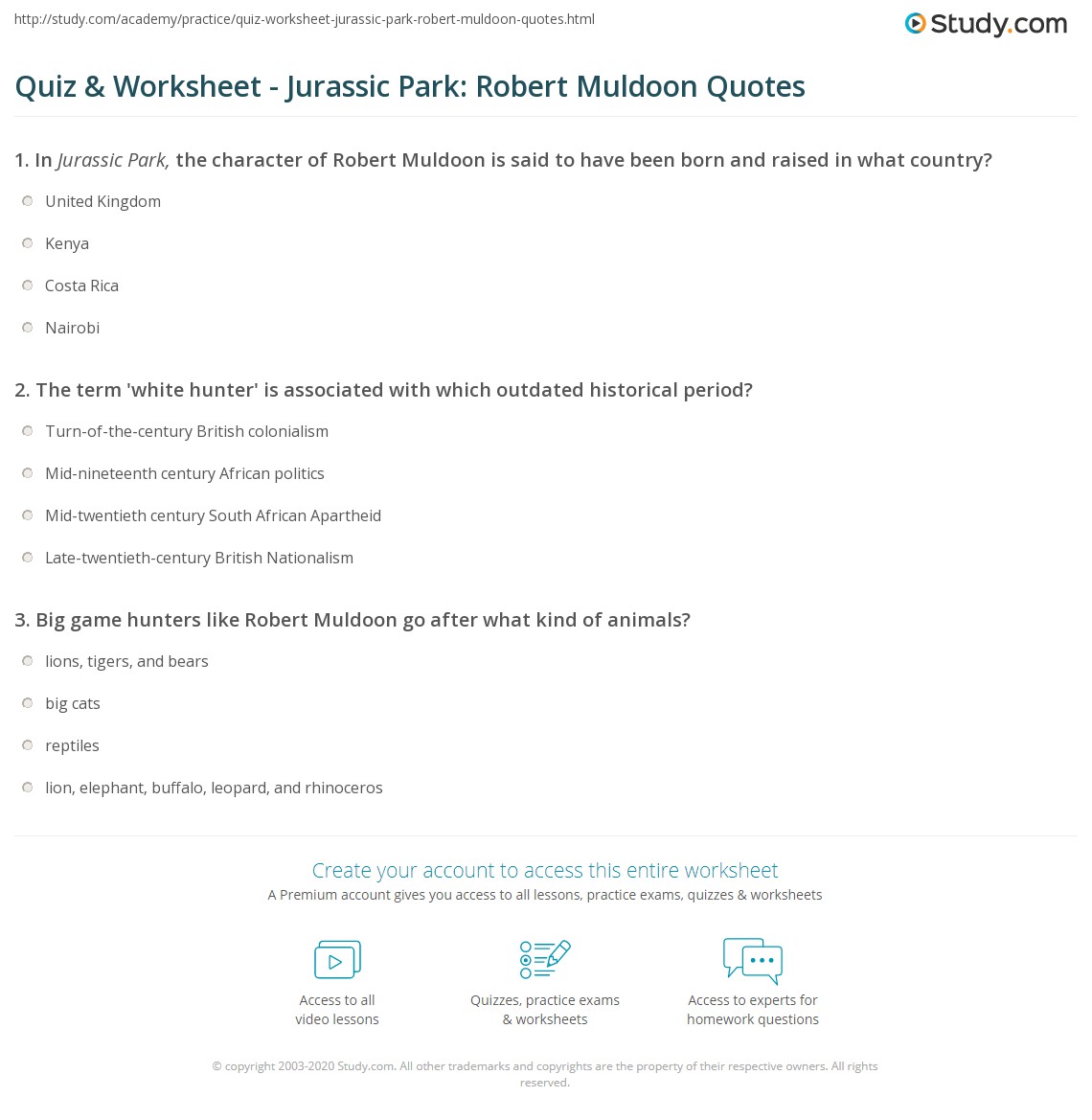 Quiz & Worksheet - Jurassic Park: Robert Muldoon Quotes | Study.com
