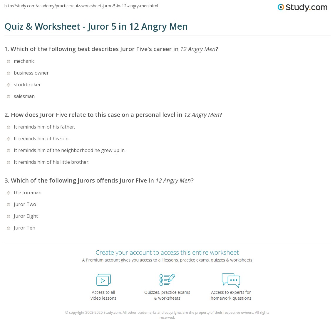 Quiz & Worksheet - Juror 5 in 12 Angry Men | Study.com