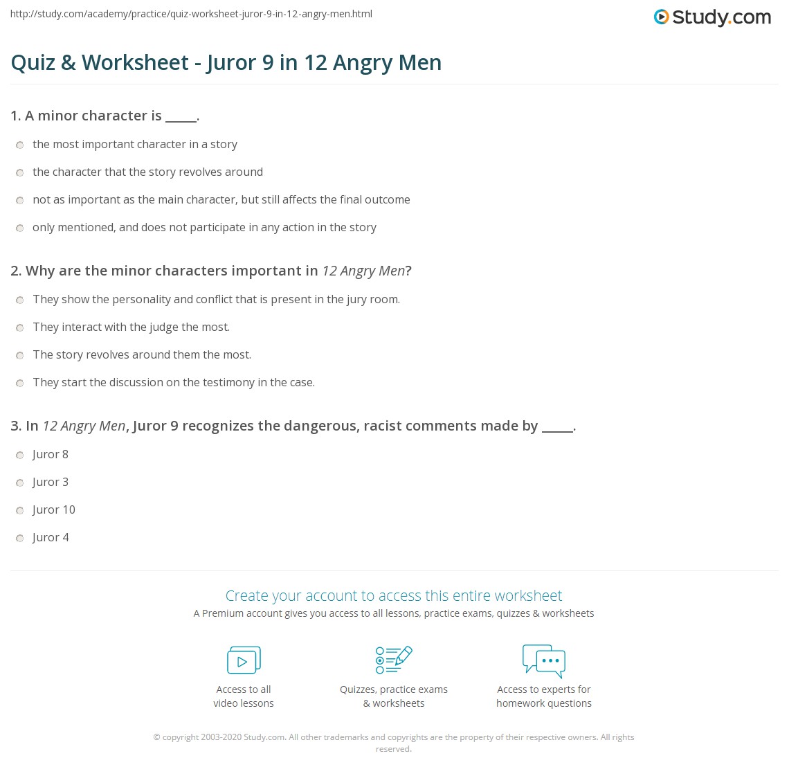 Quiz & Worksheet - Juror 9 in 12 Angry Men | Study.com