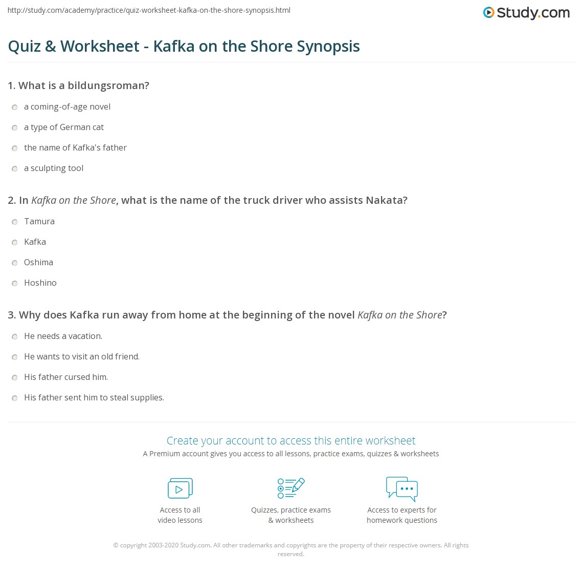 Quiz & Worksheet - Kafka on the Shore Synopsis | Study.com