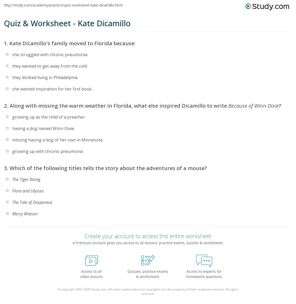 Quiz & Worksheet - Kate Dicamillo | Study.com