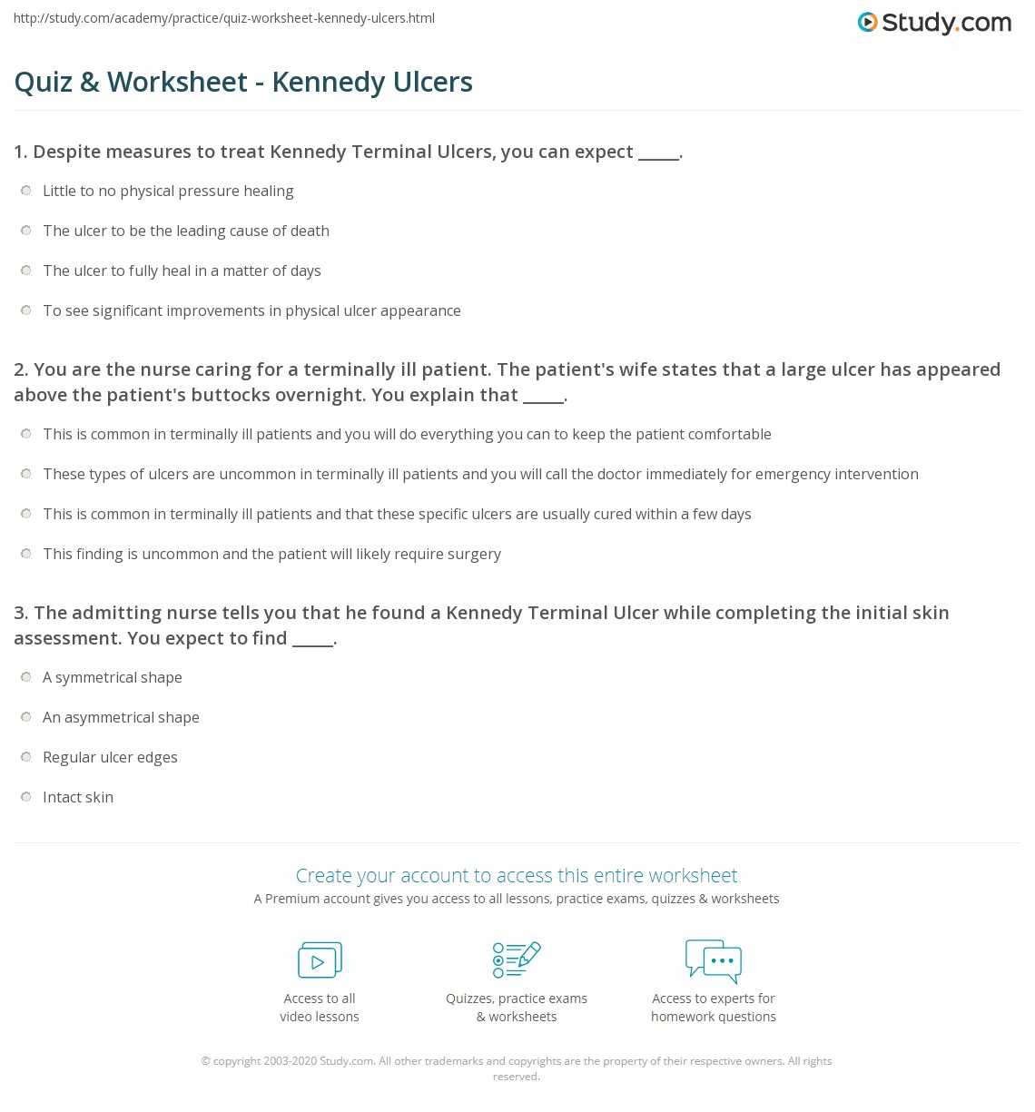 Quiz & Worksheet - Kennedy Ulcers | Study.com