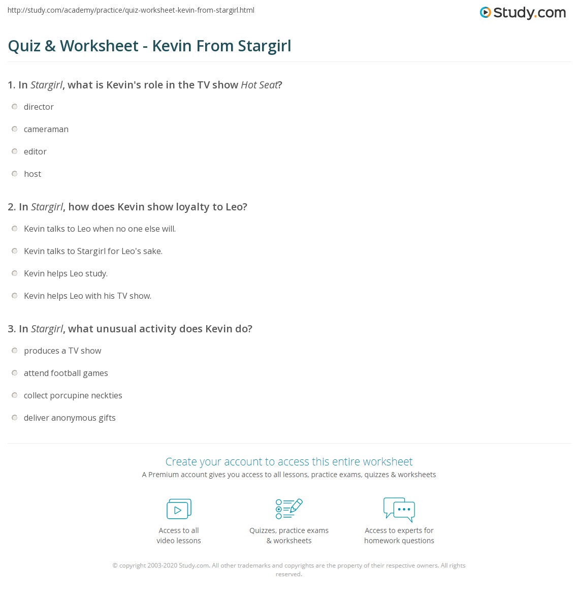 Quiz & Worksheet - Kevin From Stargirl | Study.com