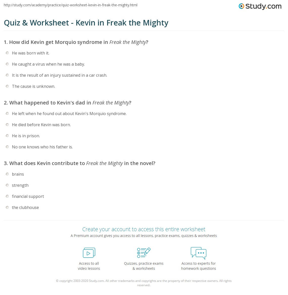 Quiz & Worksheet - Kevin in Freak the Mighty | Study.com