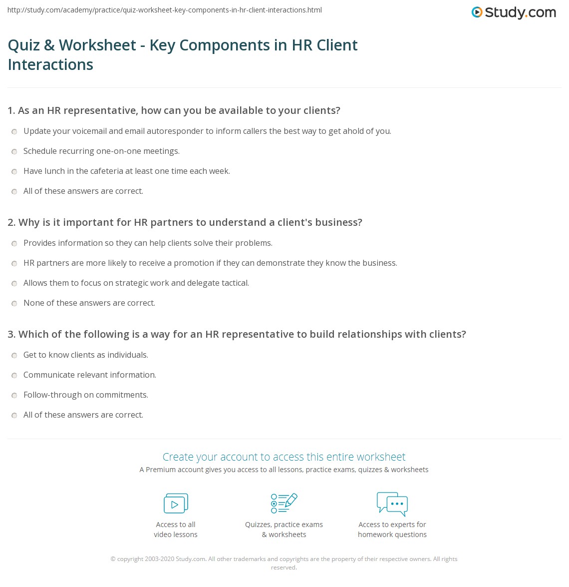 Quiz & Worksheet - Key Components in HR Client Interactions | Study.com