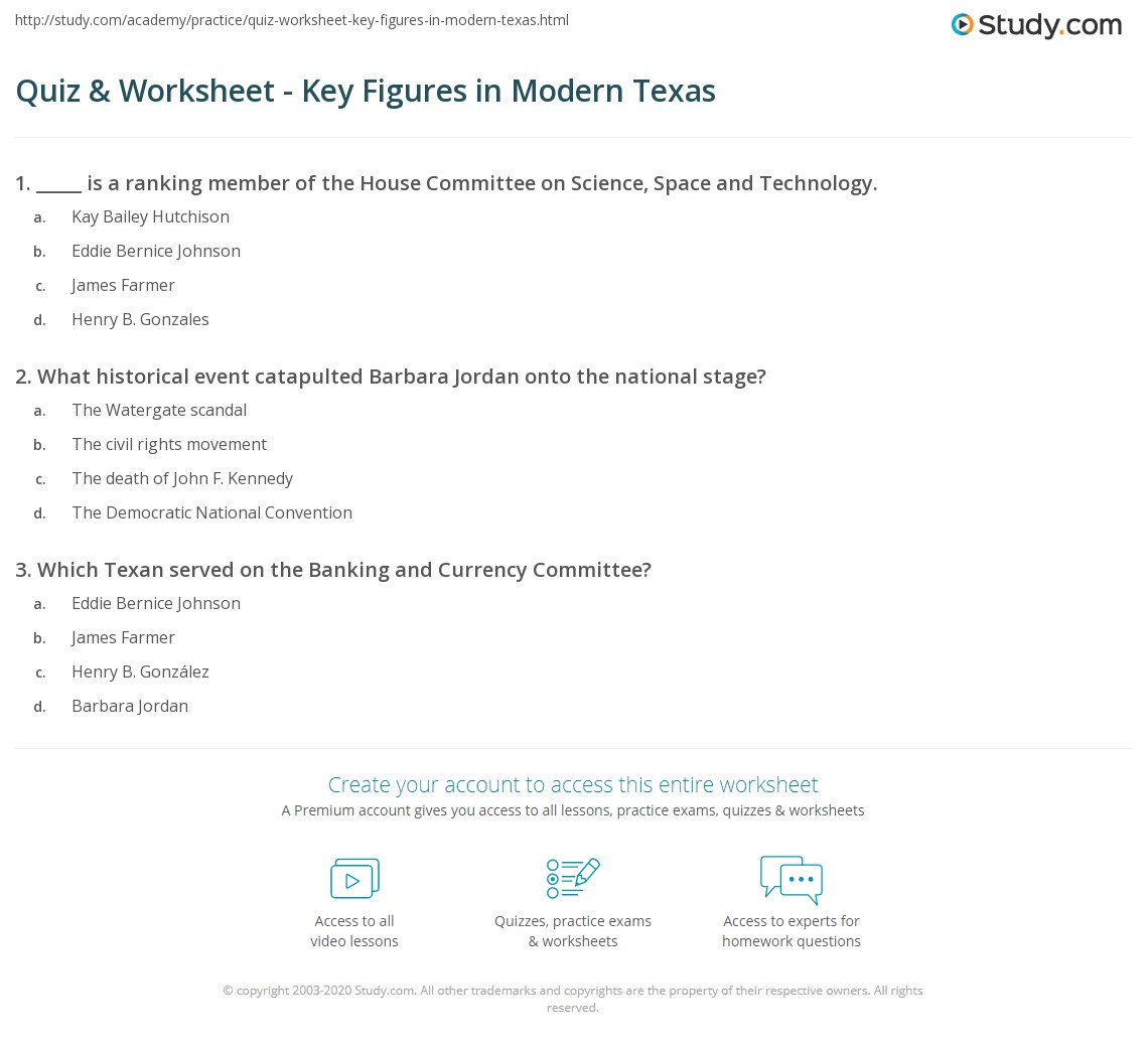 Quiz & Worksheet - Key Figures in Modern Texas | Study.com