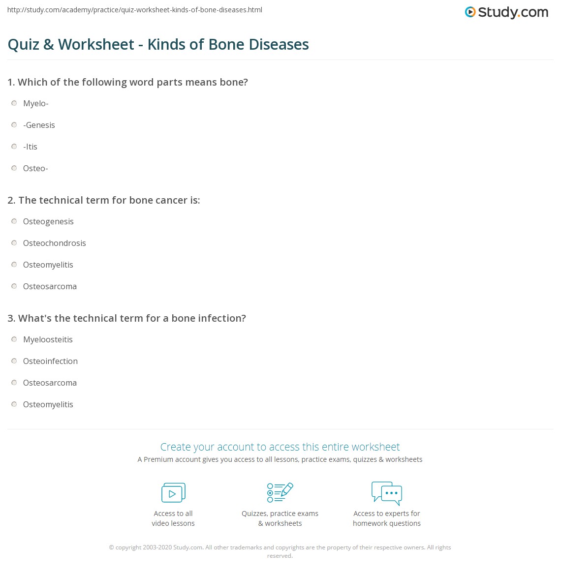 Quiz & Worksheet - Kinds of Bone Diseases | Study.com