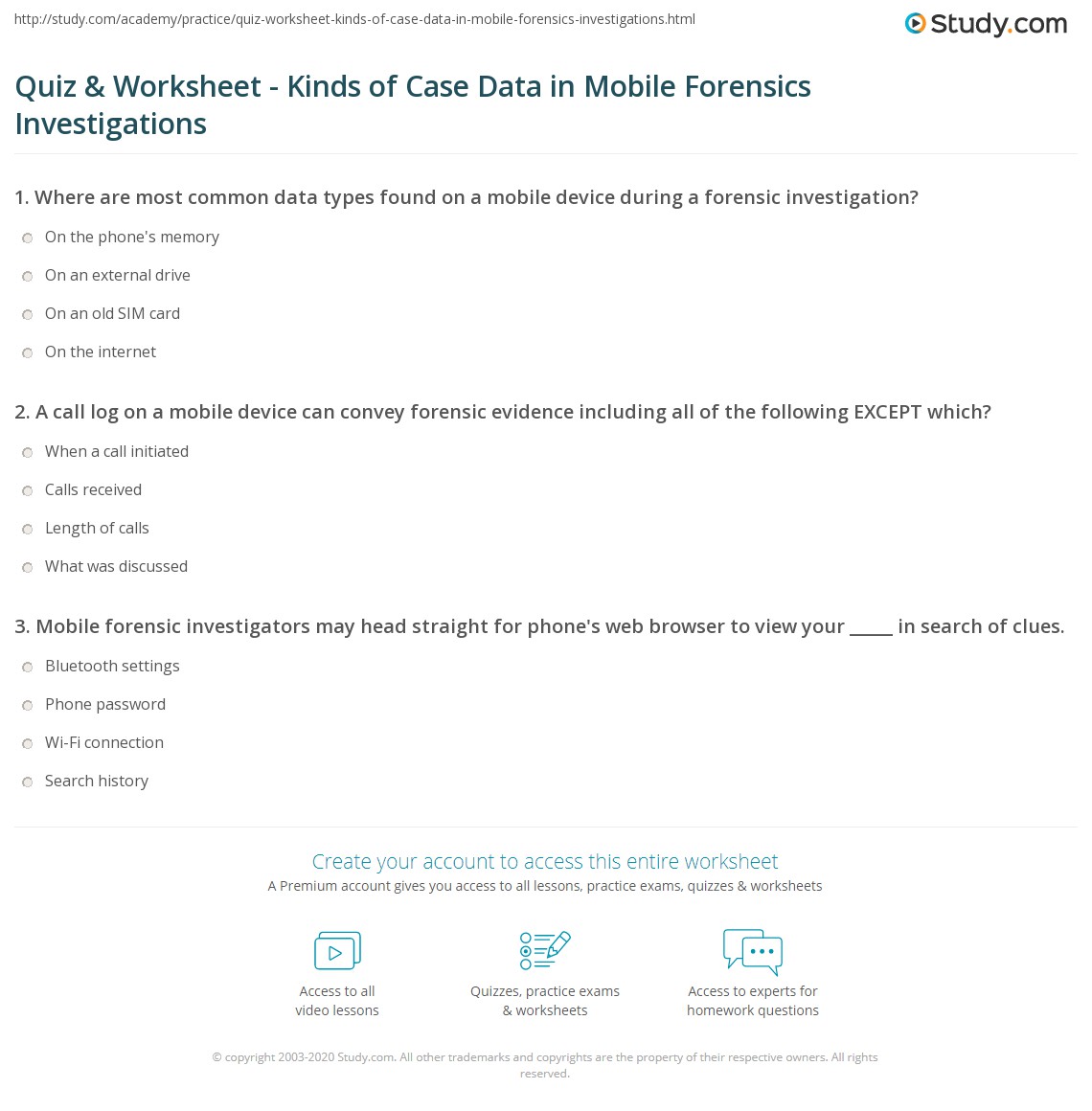 Quiz & Worksheet - Kinds of Case Data in Mobile Forensics ...