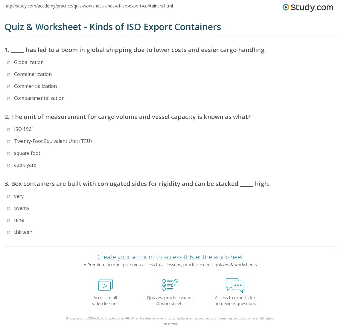 Quiz & Worksheet - Kinds of ISO Export Containers | Study.com
