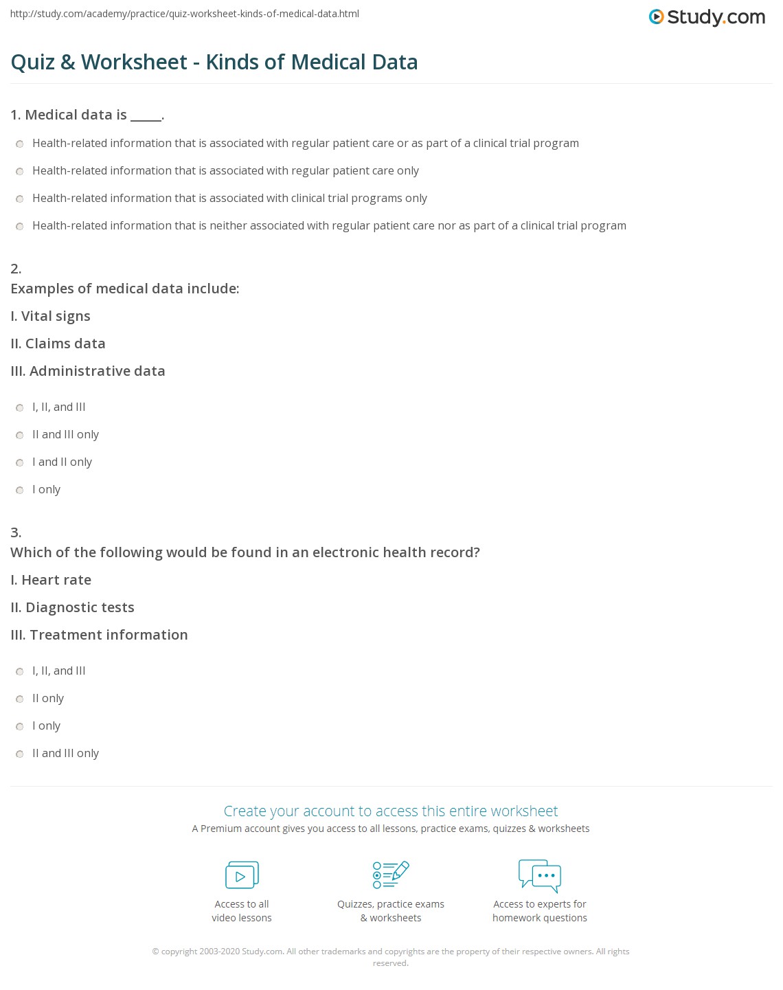 Quiz & Worksheet - Kinds of Medical Data | Study.com