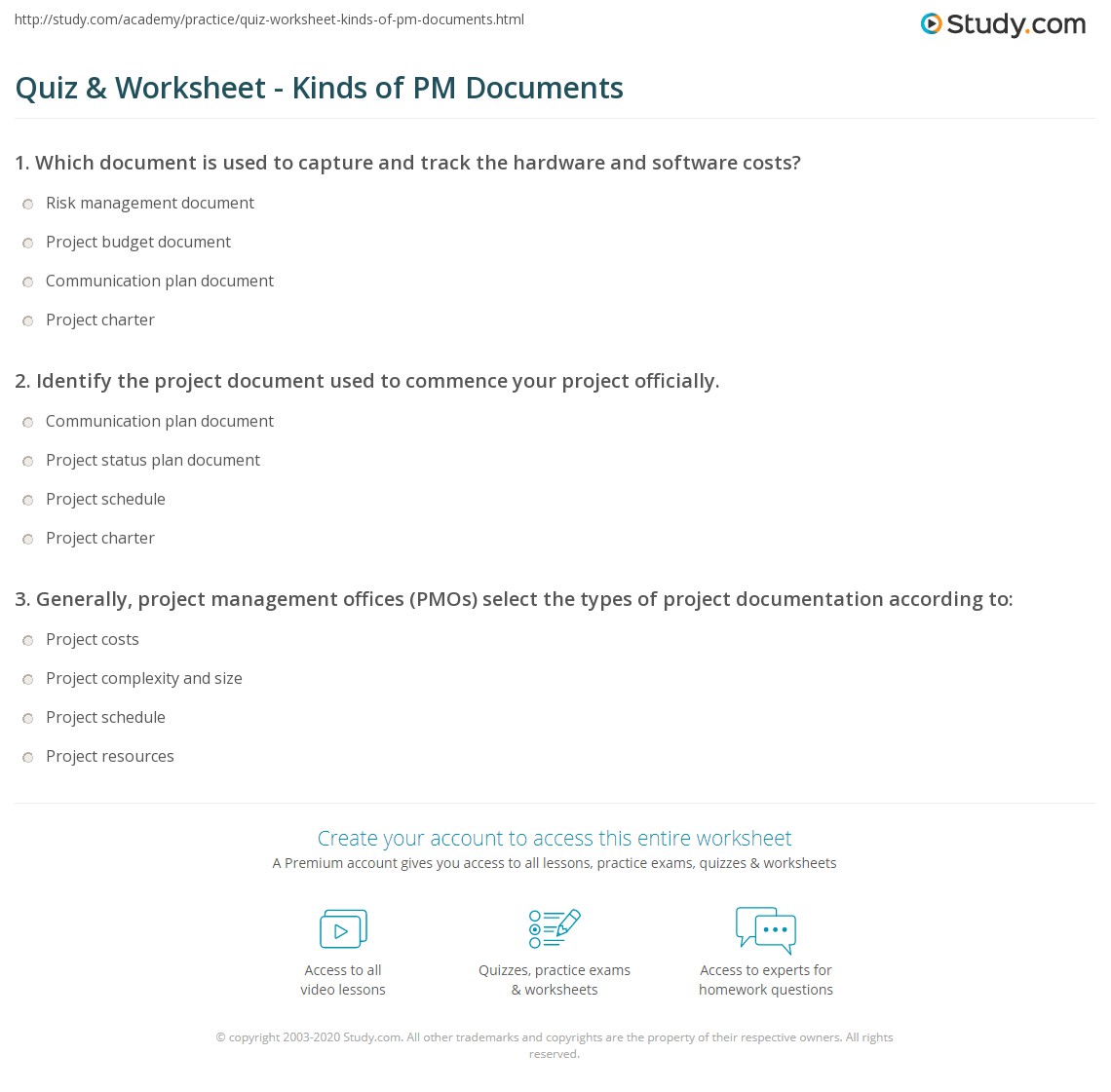 Quiz & Worksheet - Kinds of PM Documents | Study.com