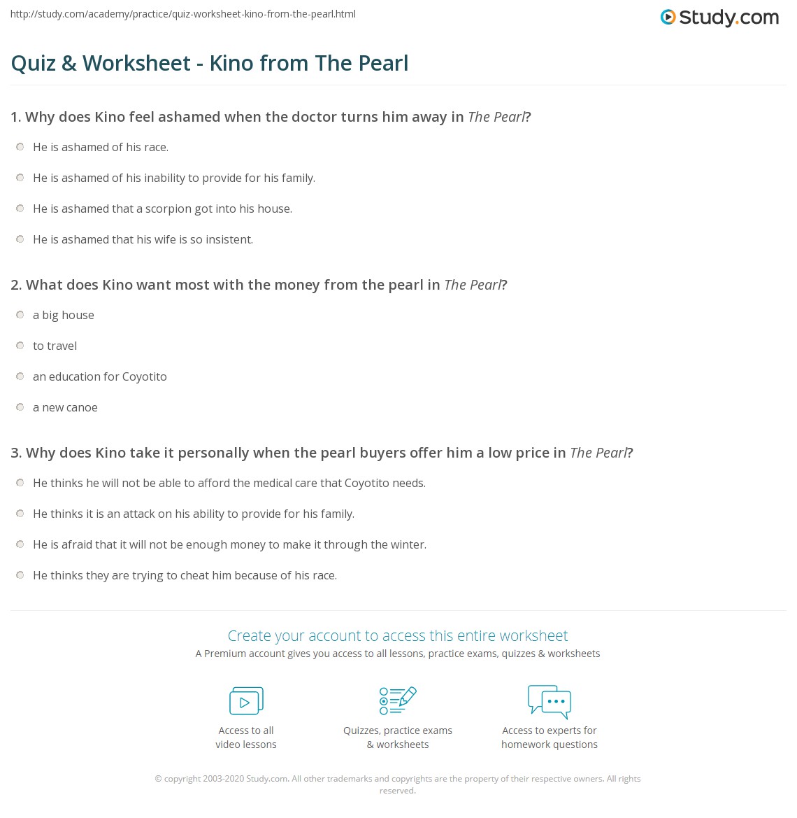 Quiz & Worksheet - Kino from The Pearl | Study.com