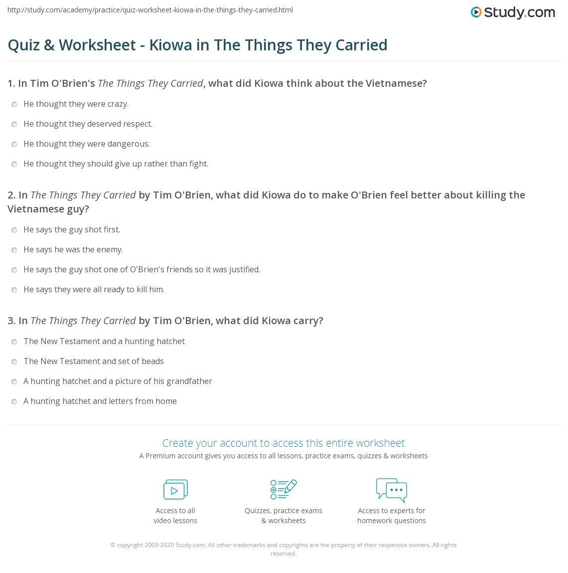 Quiz & Worksheet - Kiowa in The Things They Carried | Study.com