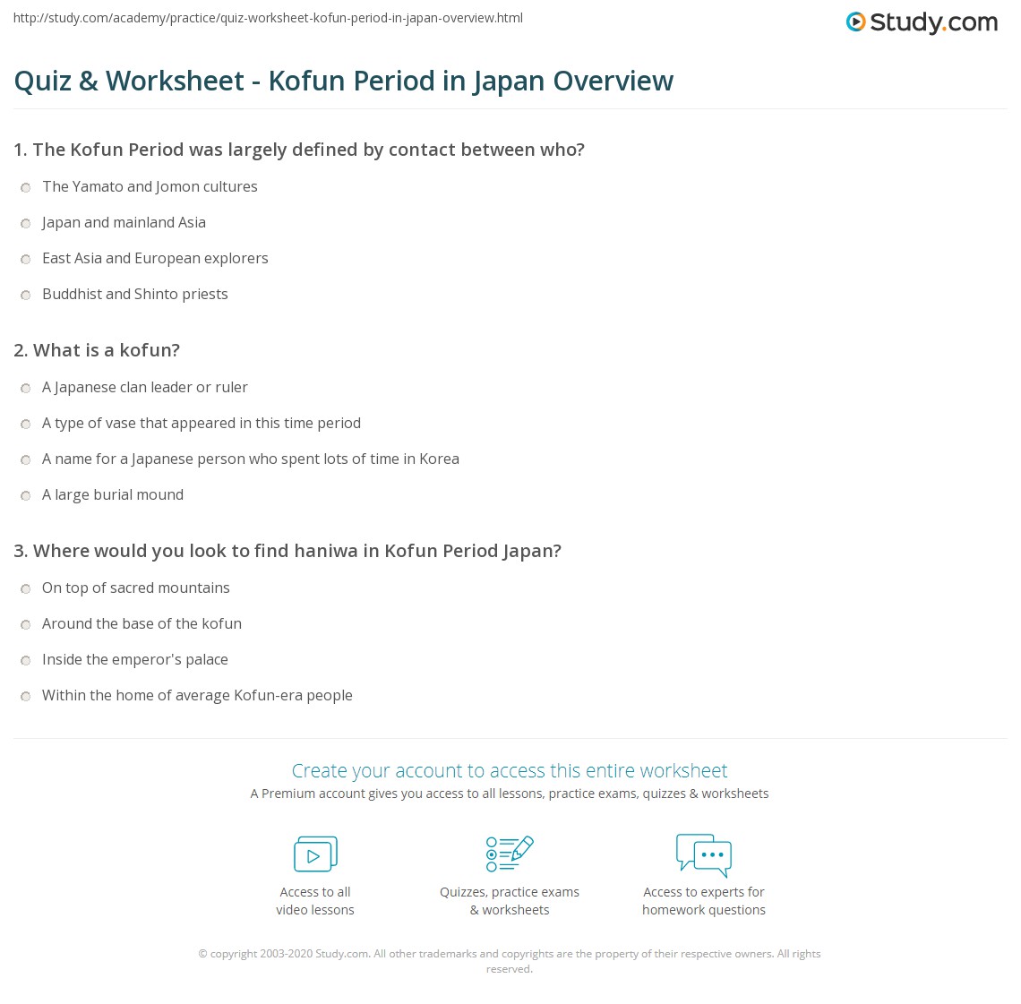 Quiz & Worksheet - Kofun Period in Japan Overview | Study.com