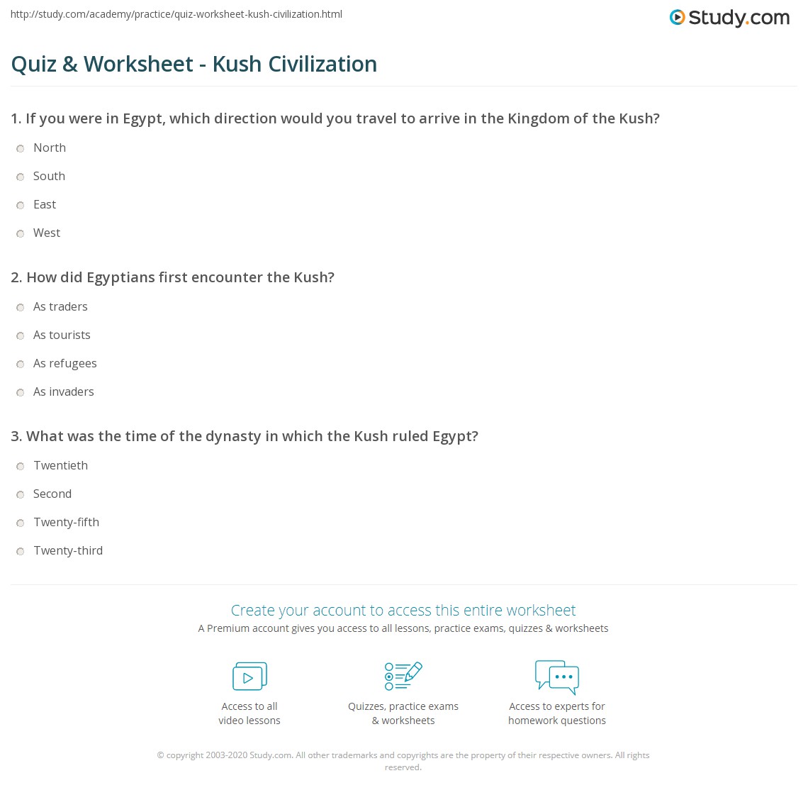 Quiz & Worksheet - Kush Civilization | Study.com