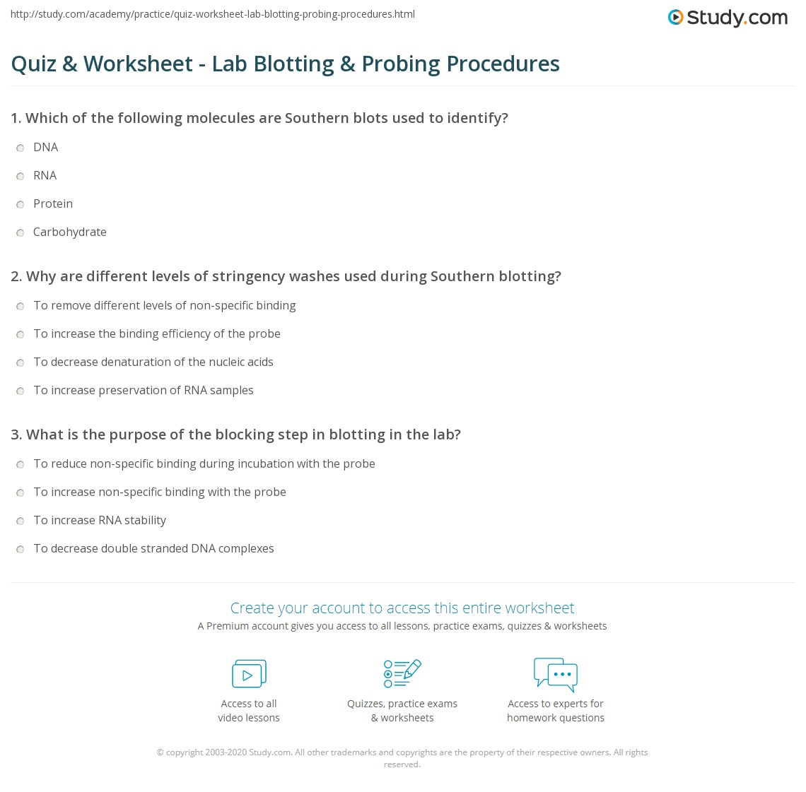 Quiz & Worksheet - Lab Blotting & Probing Procedures | Study.com