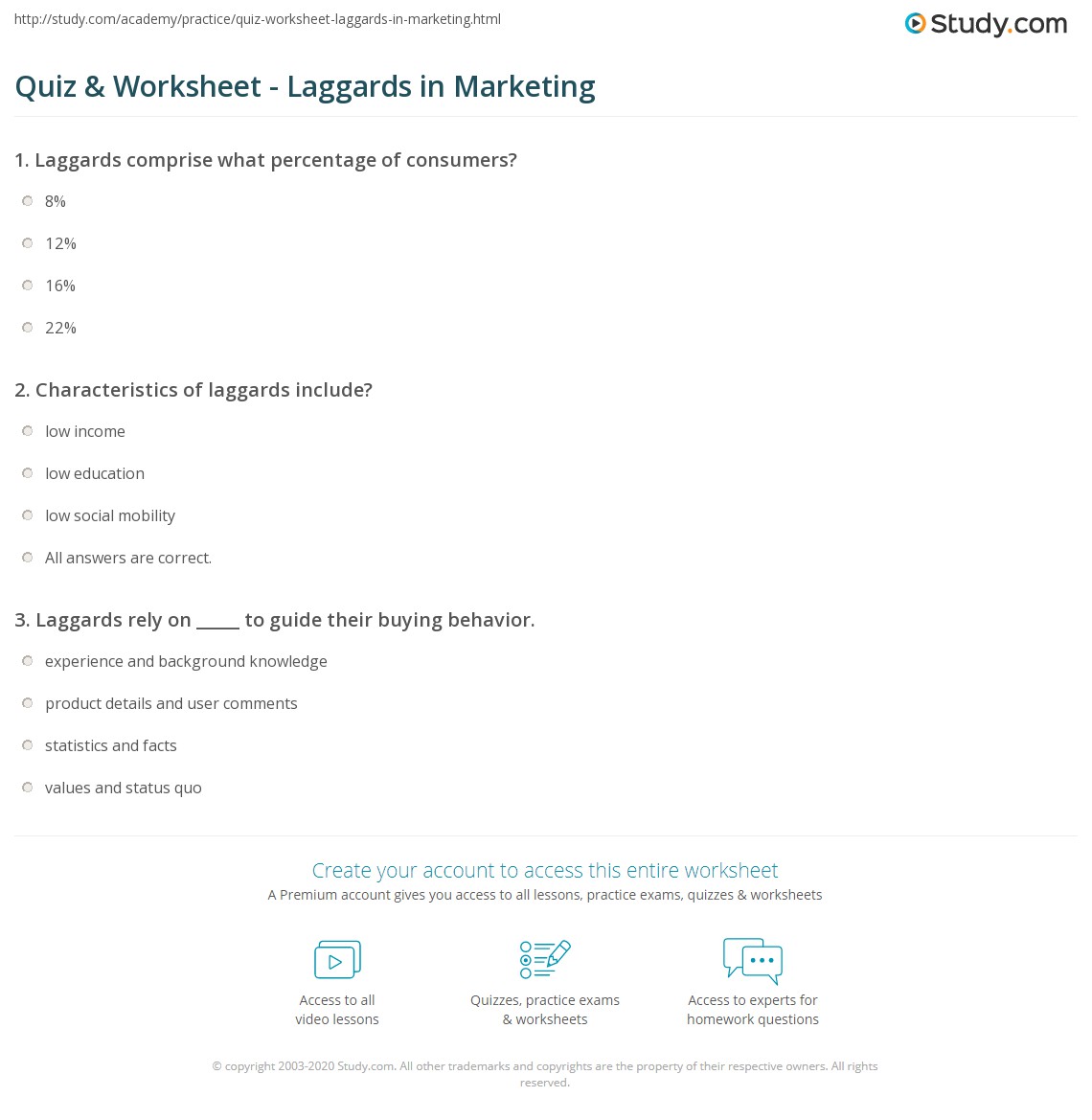 Quiz & Worksheet - Laggards in Marketing | Study.com