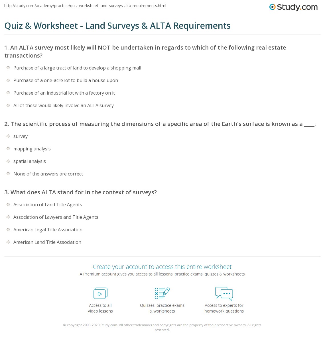 Quiz & Worksheet - Land Surveys & ALTA Requirements | Study.com