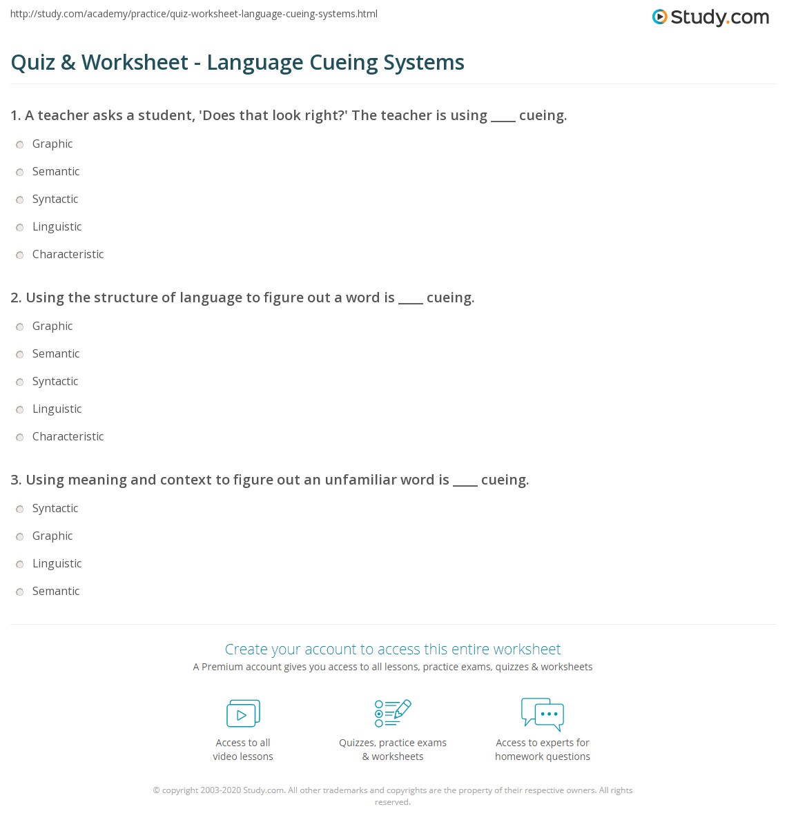 Quiz & Worksheet - Language Cueing Systems | Study.com