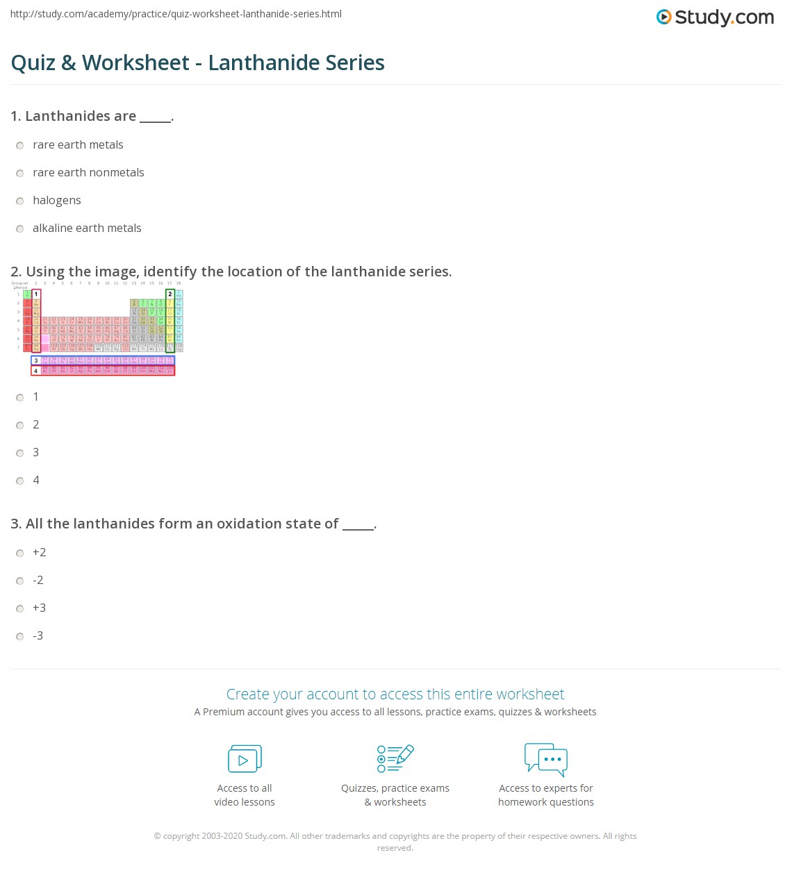 Quiz & Worksheet - Lanthanide Series | Study.com