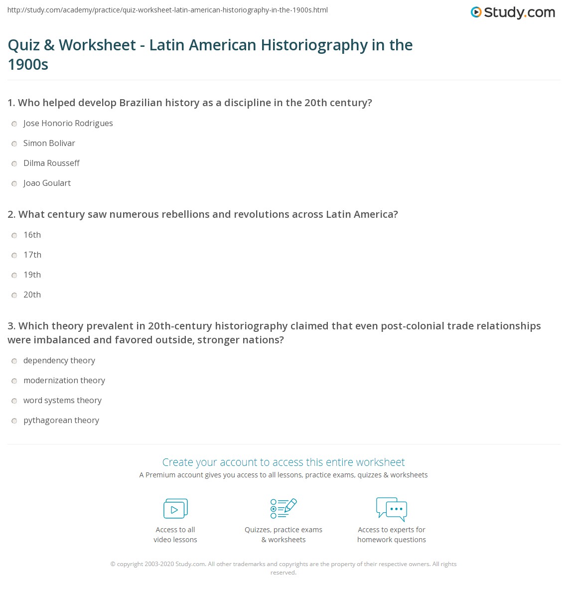 Quiz & Worksheet - Latin American Historiography in the 1900s | Study.com