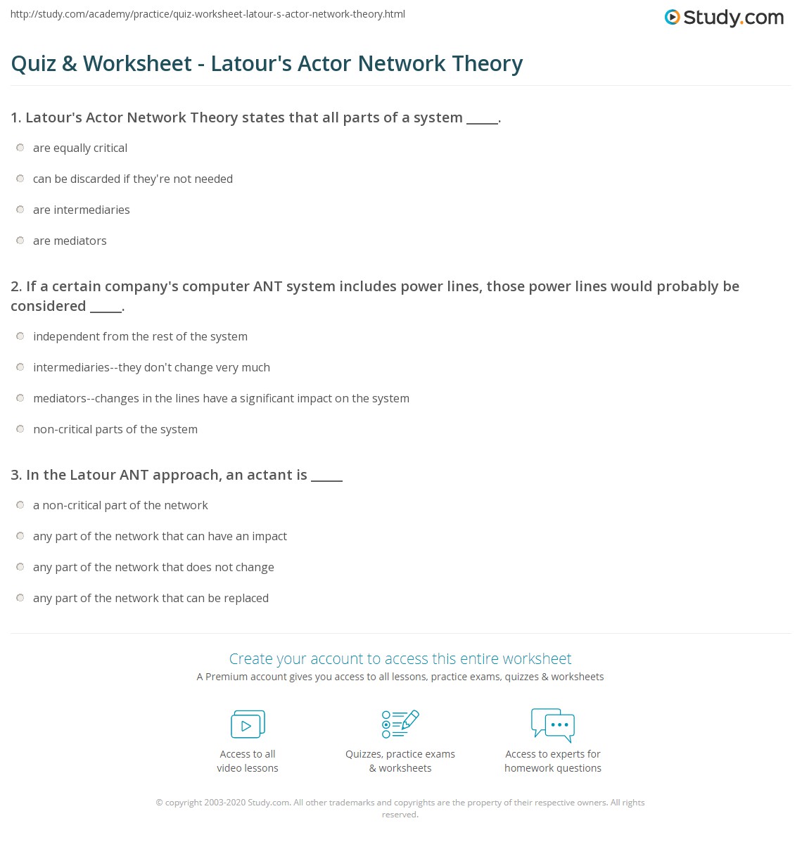 Quiz & Worksheet - Latour's Actor Network Theory | Study.com