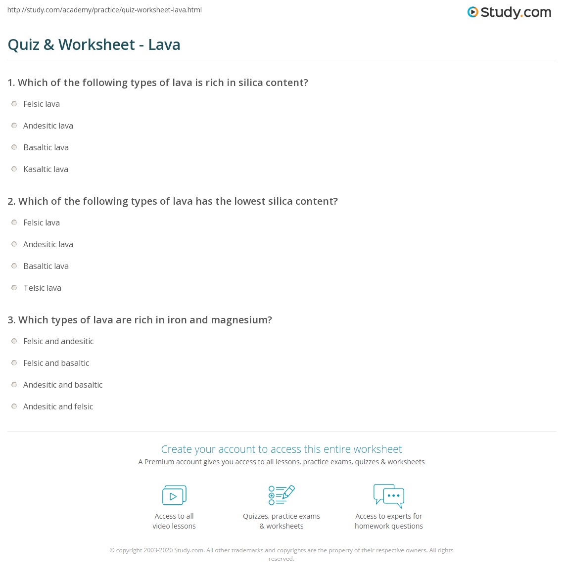 Quiz & Worksheet - Lava | Study.com