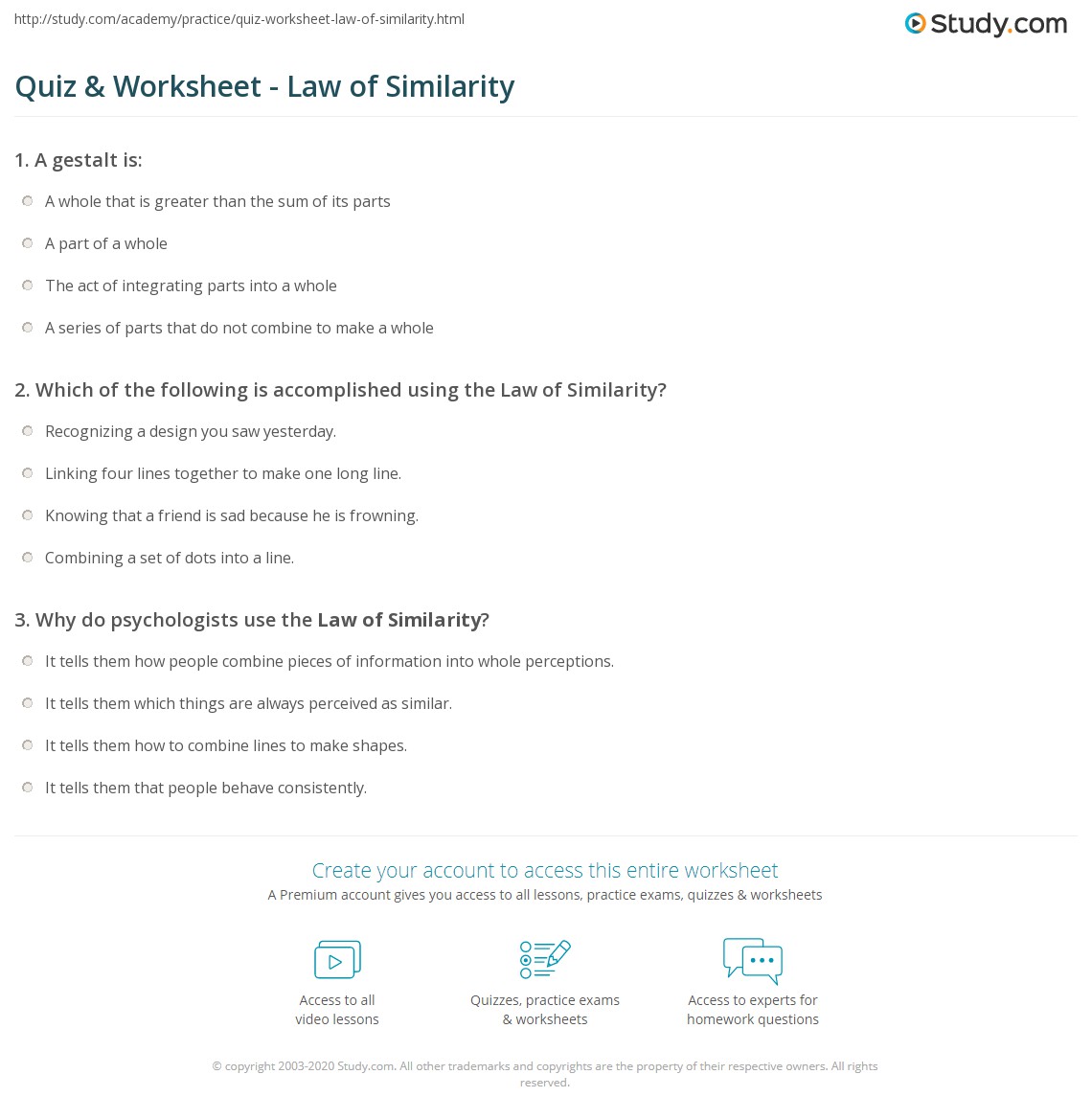 Quiz & Worksheet - Law of Similarity | Study.com