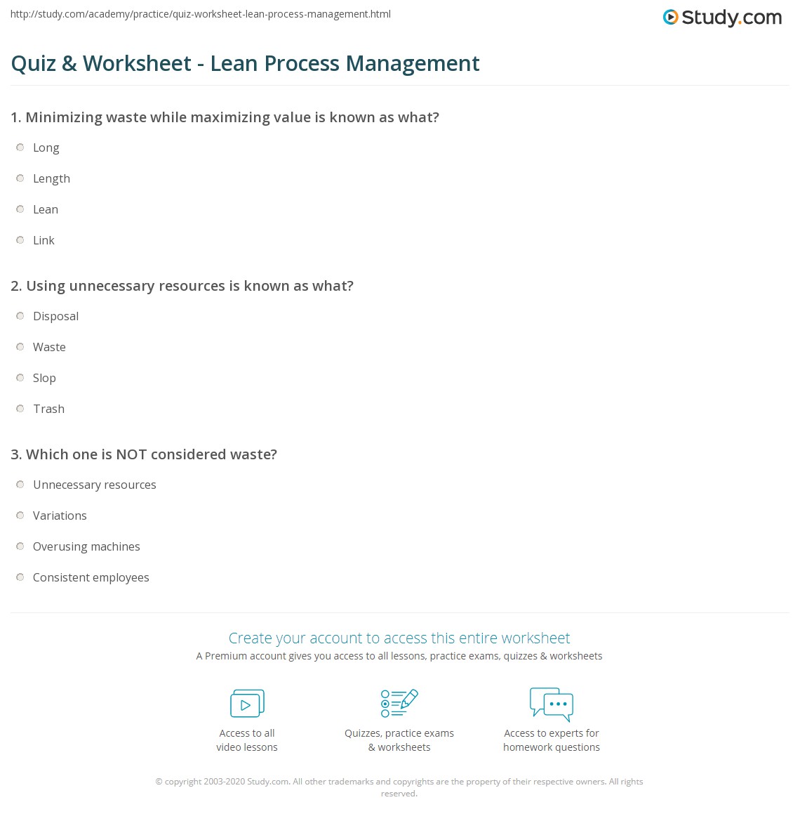 Quiz & Worksheet - Lean Process Management | Study.com