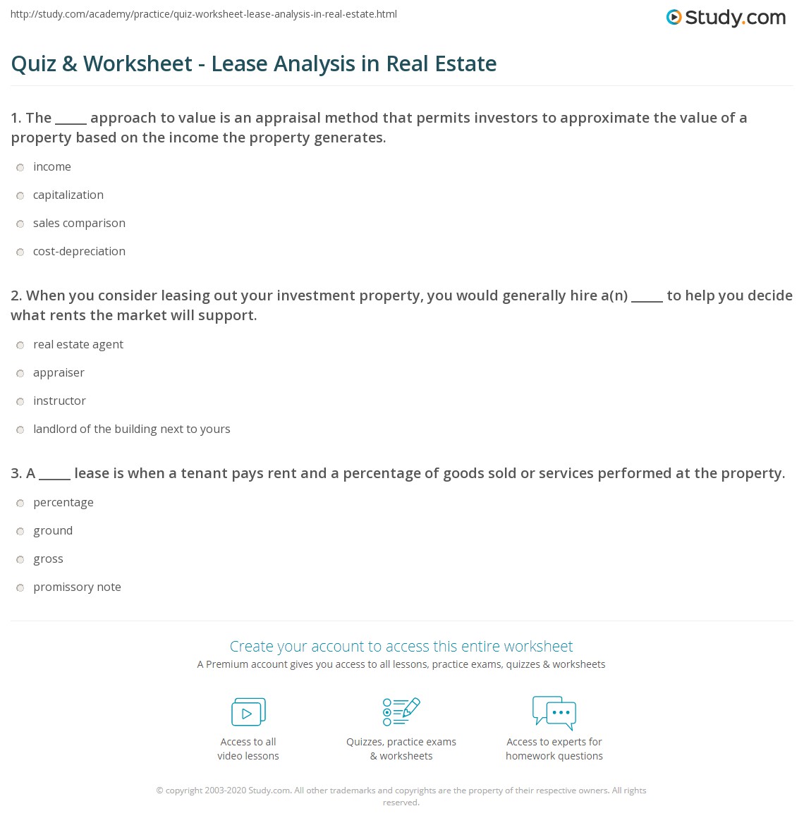 Quiz & Worksheet - Lease Analysis in Real Estate | Study.com