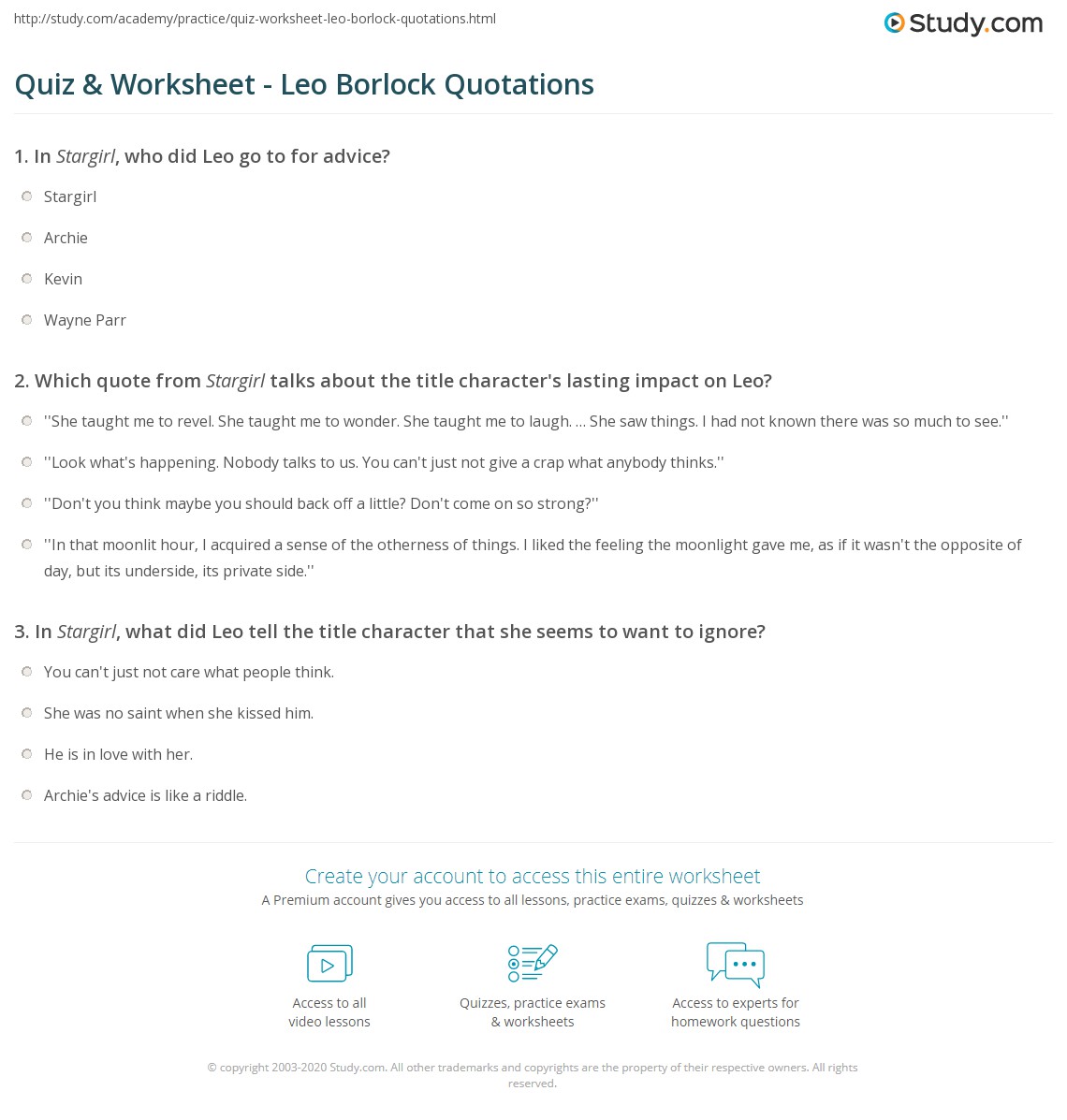 Quiz & Worksheet - Leo Borlock Quotations | Study.com