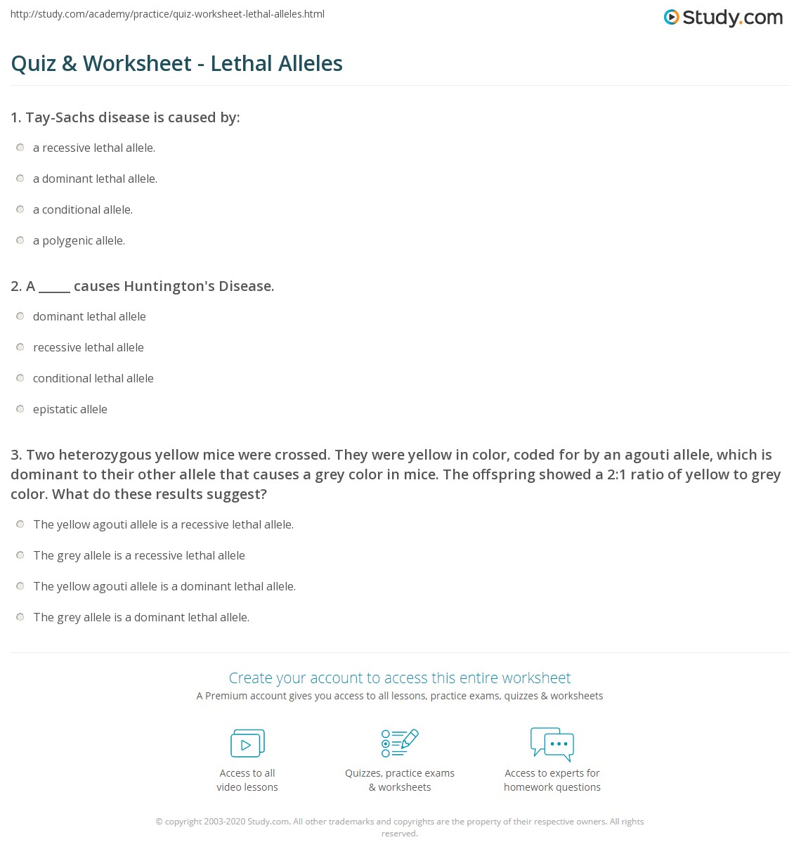 Quiz & Worksheet - Lethal Alleles | Study.com