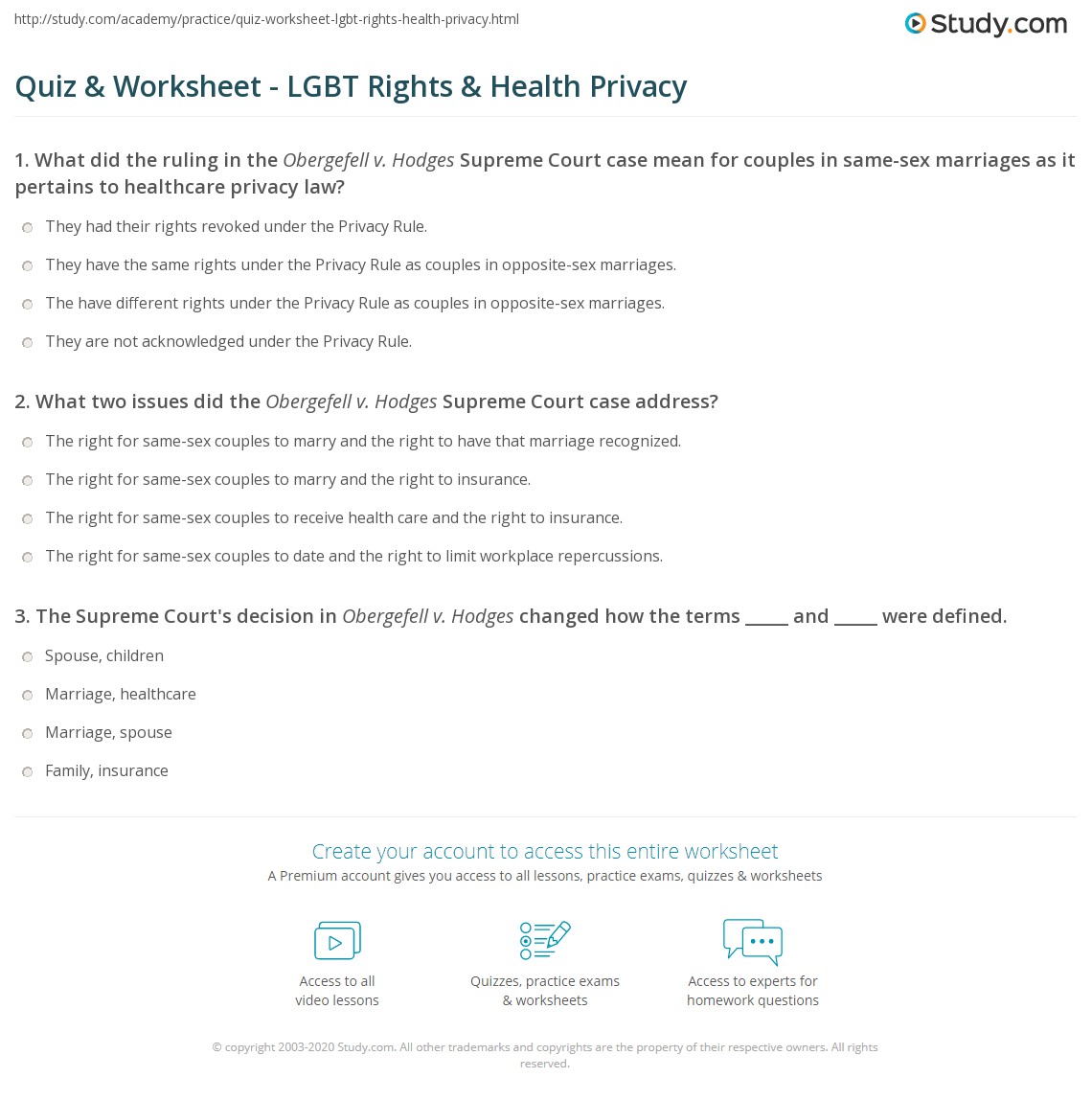Quiz & Worksheet - LGBT Rights & Health Privacy | Study.com