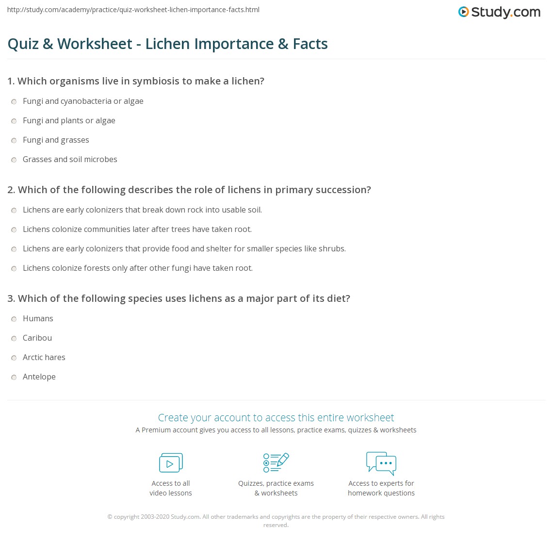 Quiz & Worksheet - Lichen Importance & Facts | Study.com
