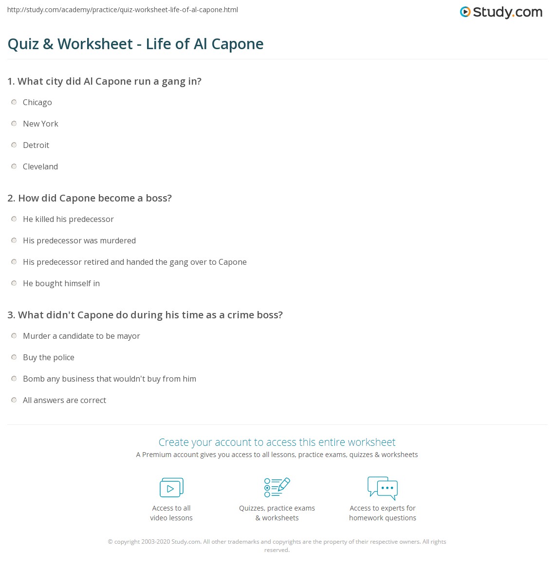 Quiz & Worksheet - Life of Al Capone | Study.com