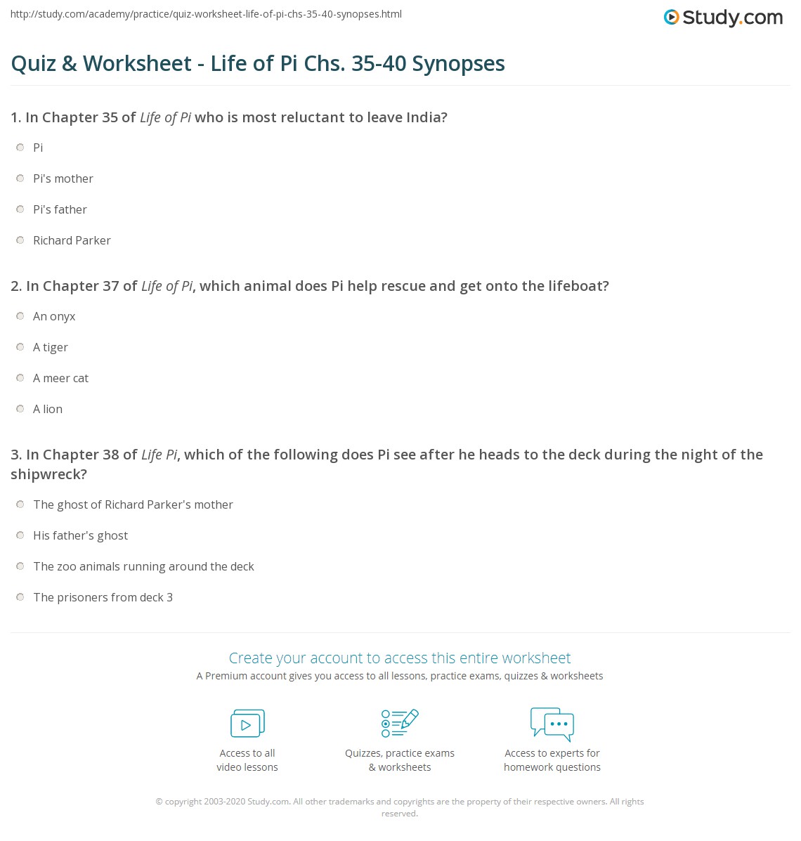 Quiz & Worksheet - Life of Pi Chs. 35-40 Synopses | Study.com