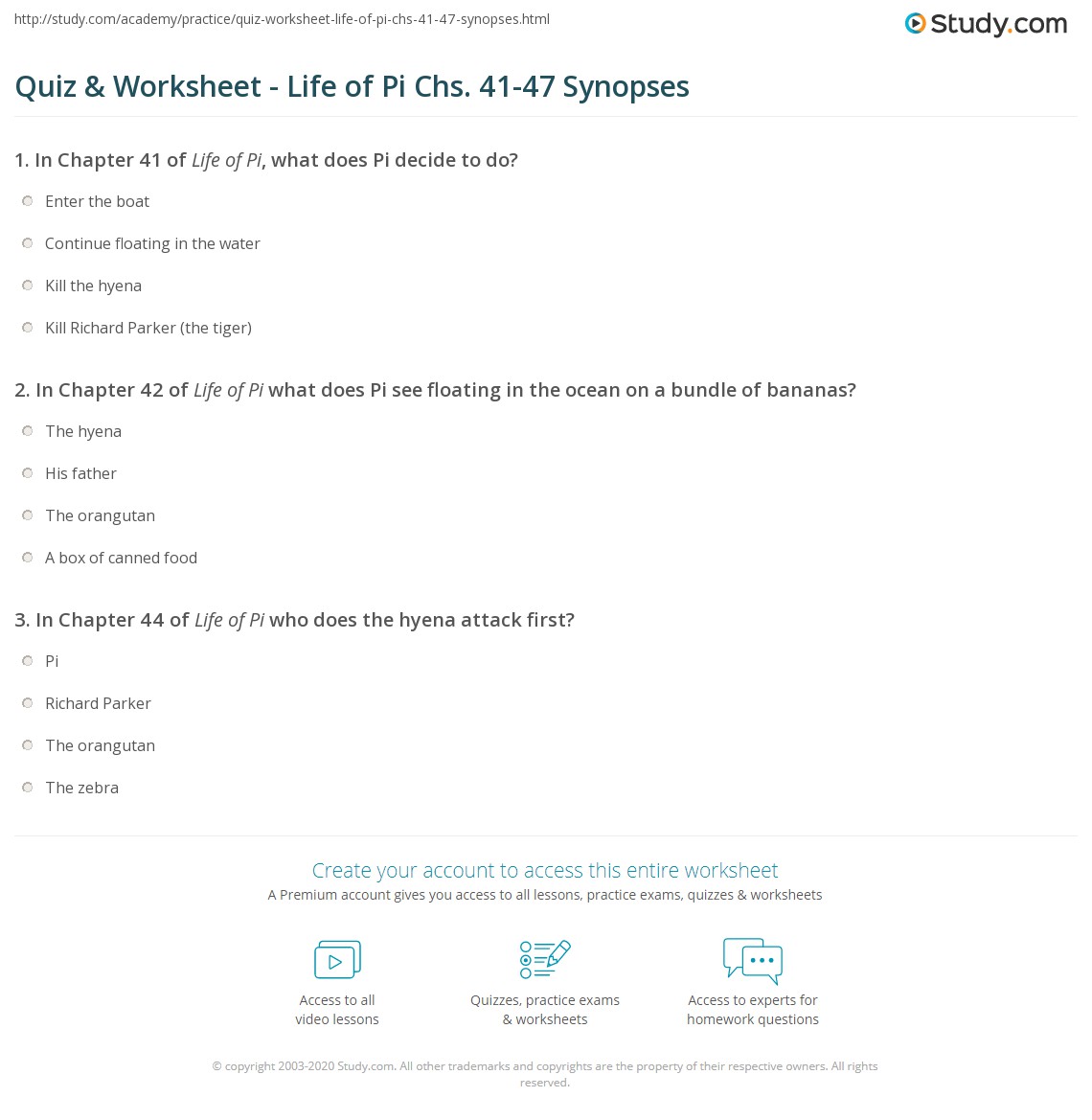Quiz & Worksheet - Life of Pi Chs. 41-47 Synopses | Study.com