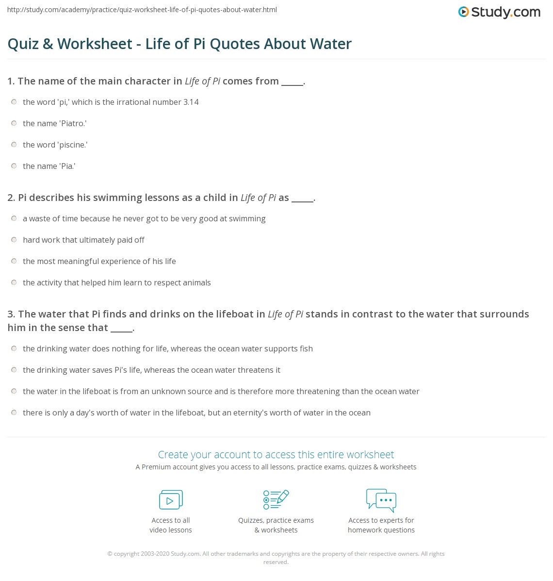 Quiz & Worksheet - Life of Pi Quotes About Water | Study.com