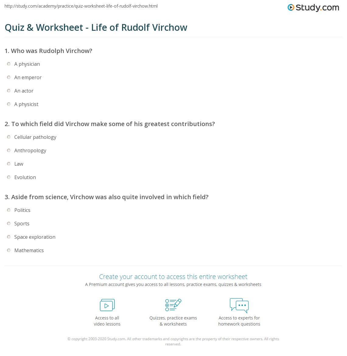 Quiz & Worksheet - Life of Rudolf Virchow | Study.com